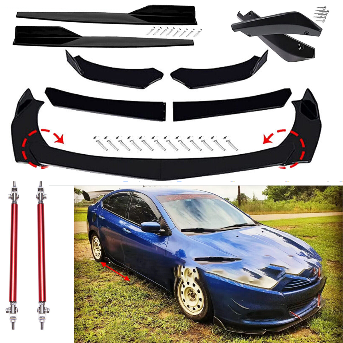Glossy Black Front Bumper Lips Splitter Lower Spoiler Body Kits For ...