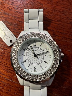CERES WHITE CZ LADIES METAL LINK BAND WATCH- STAINLESS STEEL BACKING | eBay