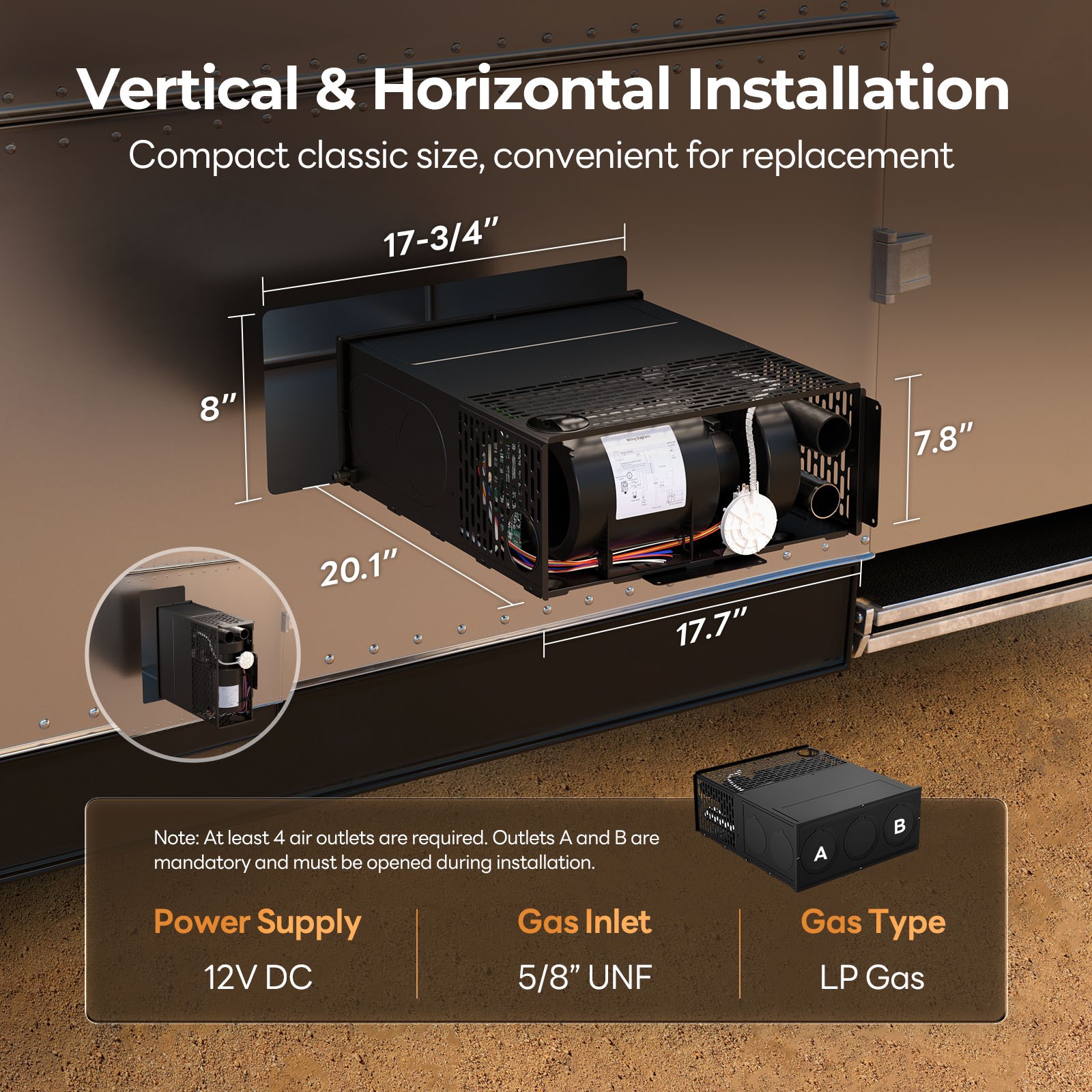 35K BTU RV Camper Motorhome Trailer Furnace w/ Thermostat Doorless RV ...
