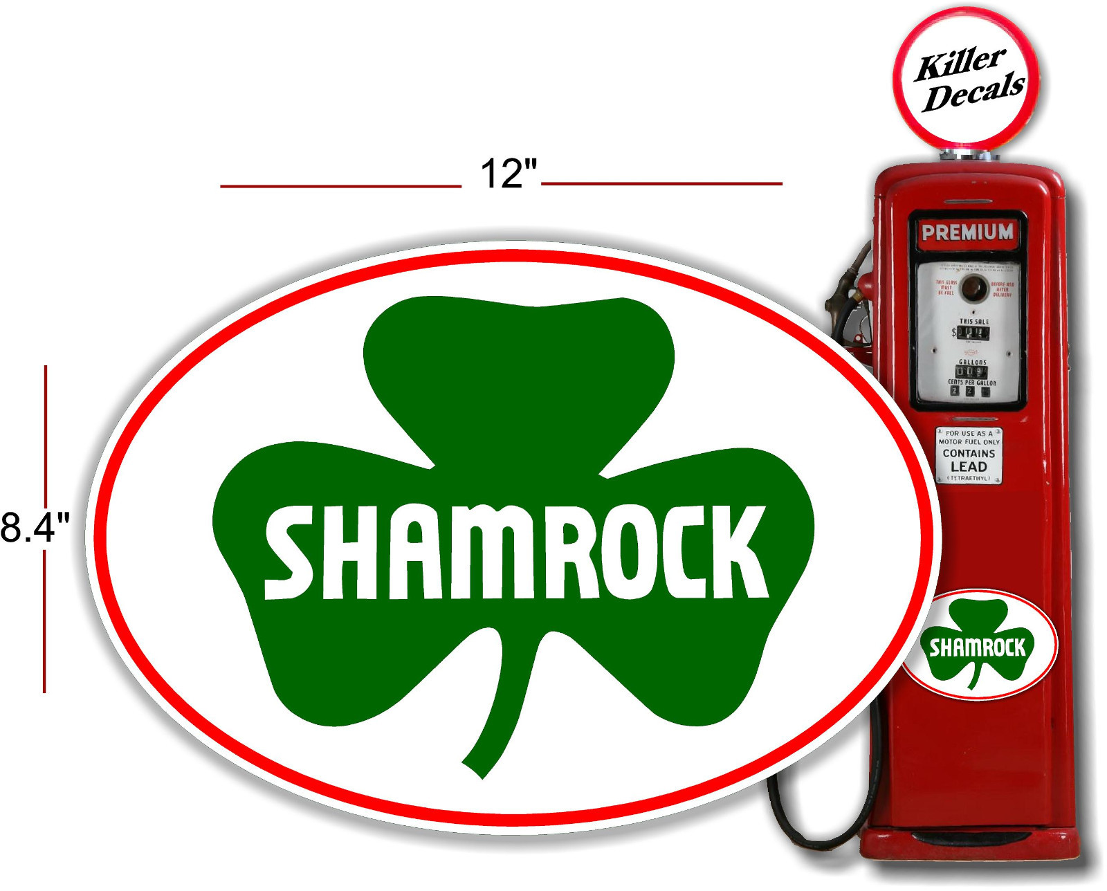 12" SHAMROCK OVAL GASOLINE GAS PUMP OIL TANK DECAL | eBay