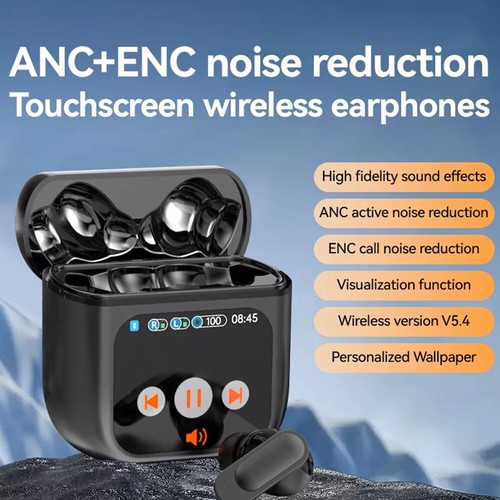 TWS LCD Touch Screen Bluetooth 5.4 Headset ANC Wireless Headphones ...