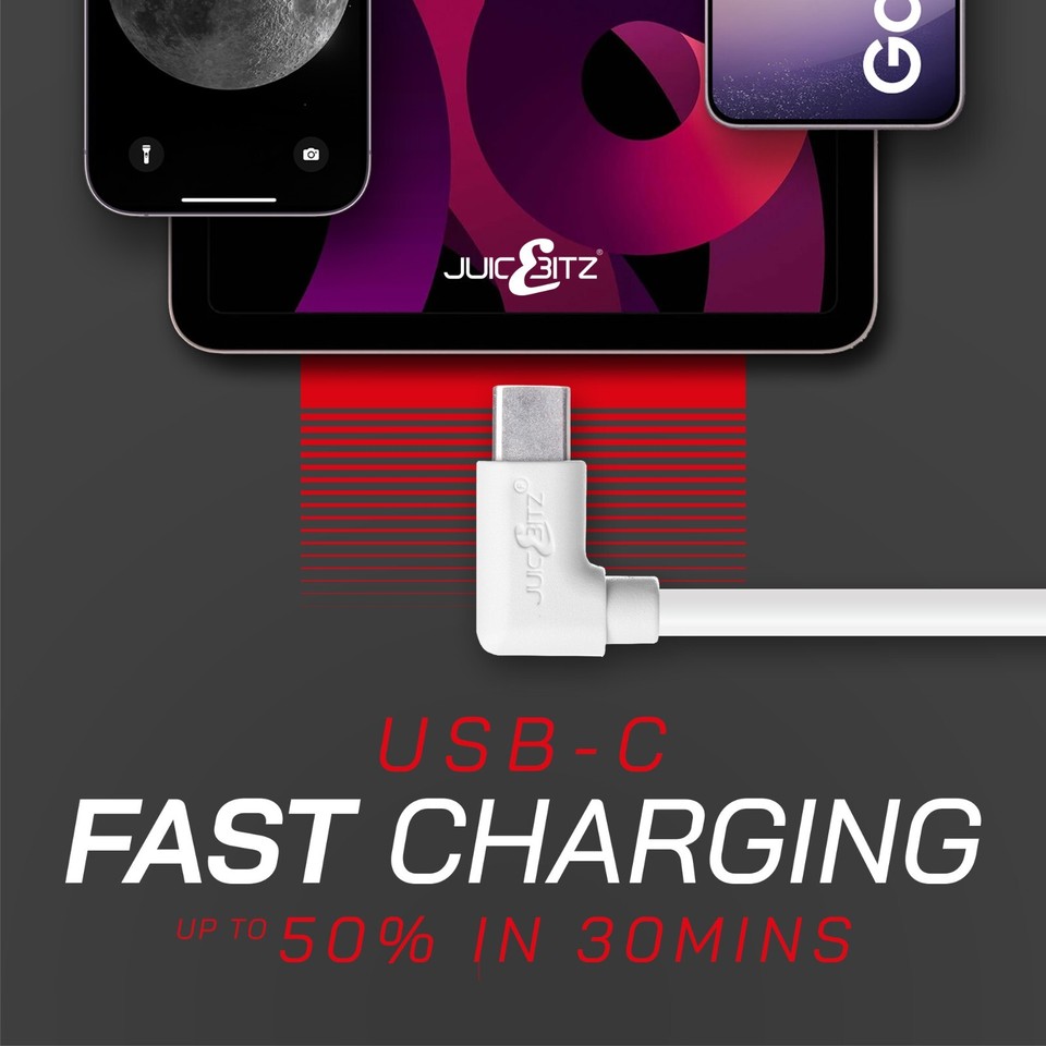 JuicEBitz 90 DEGREE Right Angle USB Type C Fast Data Sync Charger ...