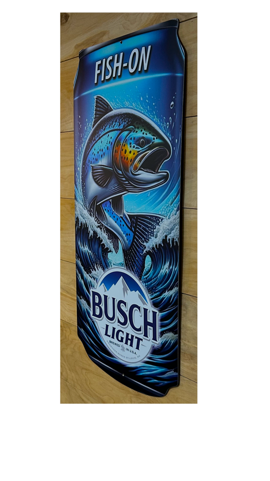 Busch Light Fish-On Salmon Aluminum Sign - Size: 14.4 In X 28 In X .030 ...