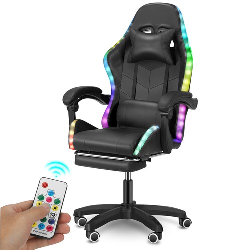 with Ergonomic Gaming Computer Chair Lumbar Light Support/Footrest ...