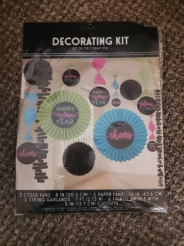 New Year's Hanging Decoration Kit tissue & Paper Fans + Garland Vibrant ...