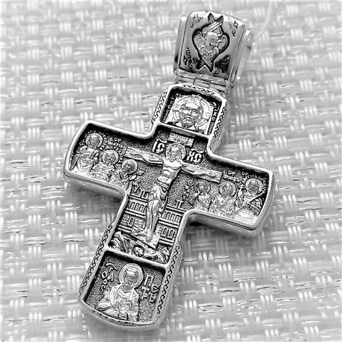 Men Christian Orthodox Big Body Prayer Cross Silver 925 Mother of God ...