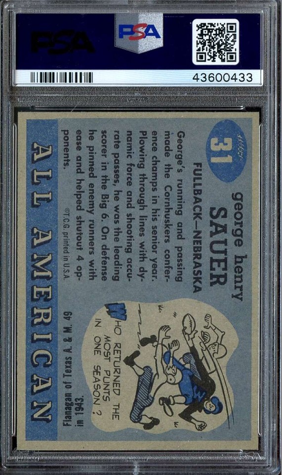 1955 TOPPS ALL AMERICAN #31 GEORGE SAUER SR. PSA 7.5 (RC) *DS12524 | eBay
