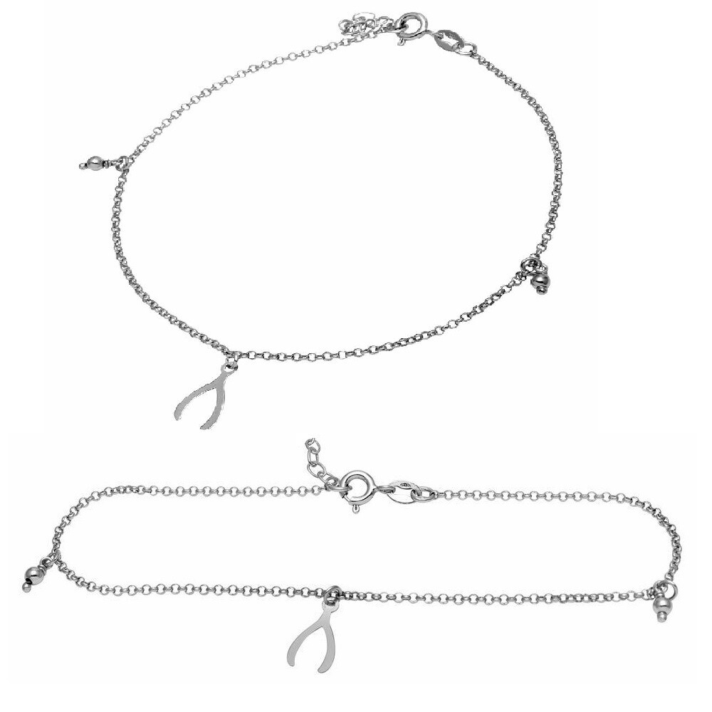 Sterling Silver Dangling Wishbone Bead Chain Anklet Bracelet | eBay