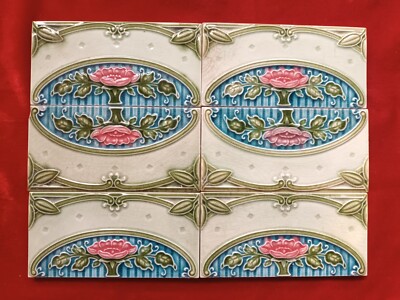 6 Pieces Lot Old Art Flower Design Embossed Majolica Ceramic Tiles ...