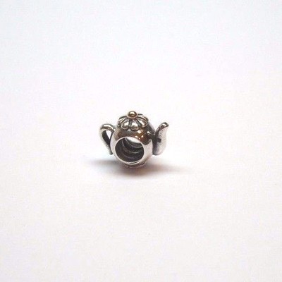 RETIRED PANDORA TEAPOT CHARM 2 TONE 14K GOLD STERLING SILVER 925 ALE ...