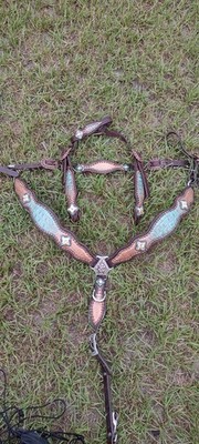 Mandy's Custom Bling tack set- Brown and Teal Gator | eBay