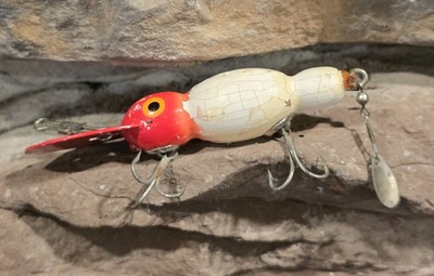Bomber Baits Water Dog Vintage Diving Wood Crankbait Fishing Lure, Red ...