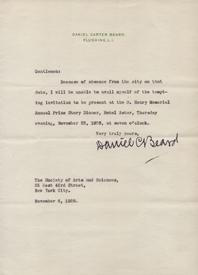 DANIEL C. BEARD - TYPED LETTER SIGNED 11/06/1928 | eBay