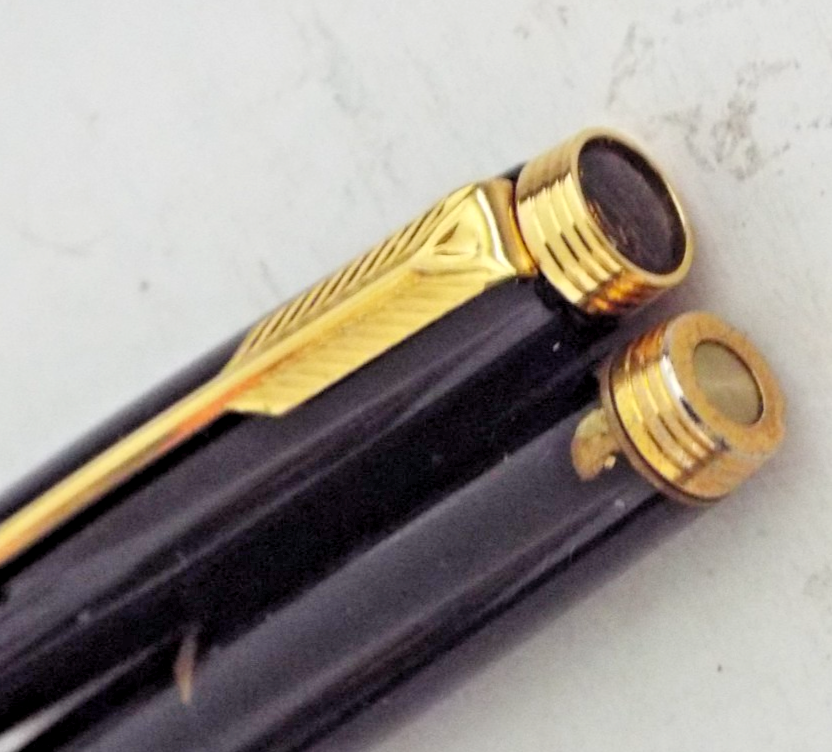 Black Lacquer Parker 75 rollerball pen Gold filled trim France blue ...