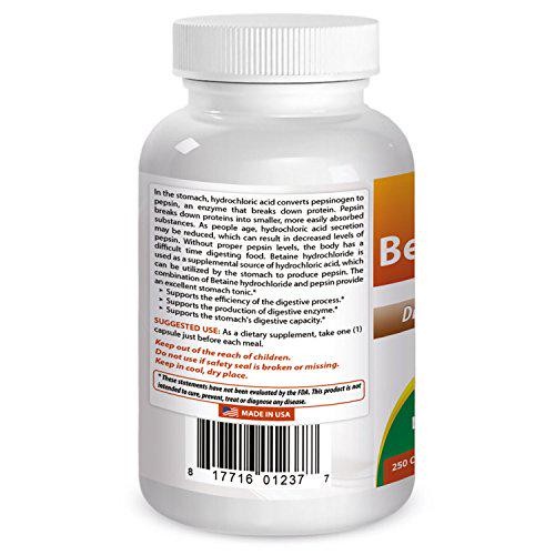 Best Naturals Betaine HCL 648 mg 250 Capsules | eBay
