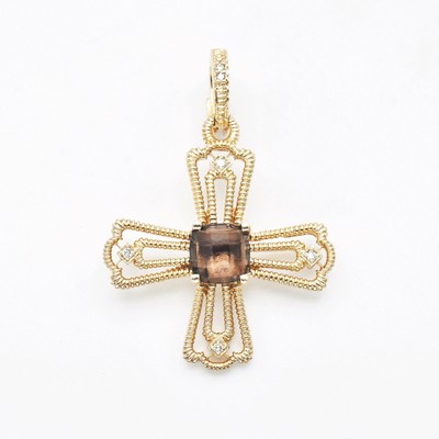 14k Yellow Gold Smokey Quartz & Diamond Open Cross Religious Pendant | eBay