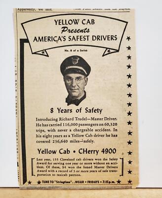 1945 Cleveland Yellow Cab Richard Trudel Driver WGAR Radio Newspaper ...