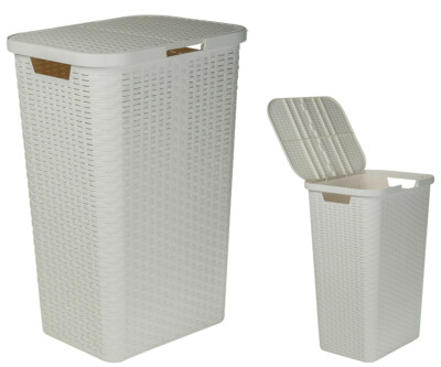 Large Rattan Style Laundry Clothes Washing Bin Basket 60L Storage ...