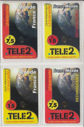 4 TELECARTE / PHONE CARD .. FRANCE PREPAYEE MIX 2 TELE 2 TELECOM ...