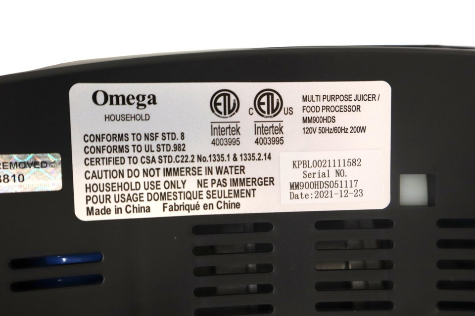 OMEGA MM900HDS Low Speed Cold Press 365 Masticating Celery Juicer USD ...