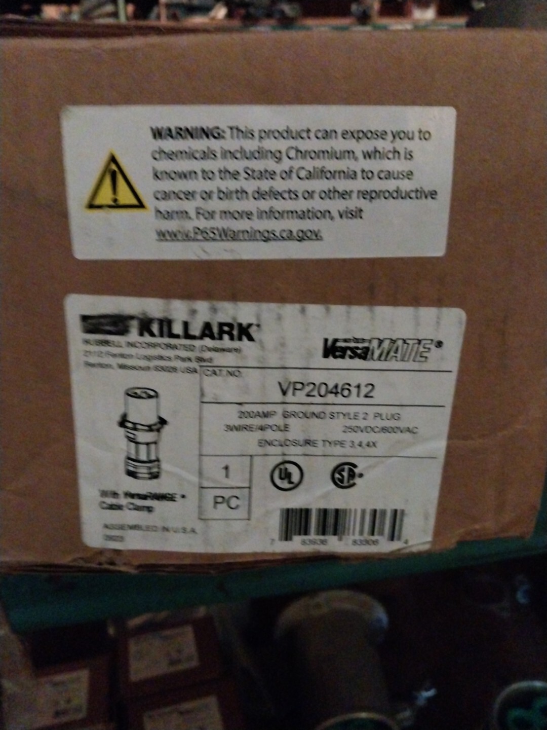 Killark VP204612 Pin and Sleeve Plug 3 Wire 4 Pole 200 Amp 600v Copper ...