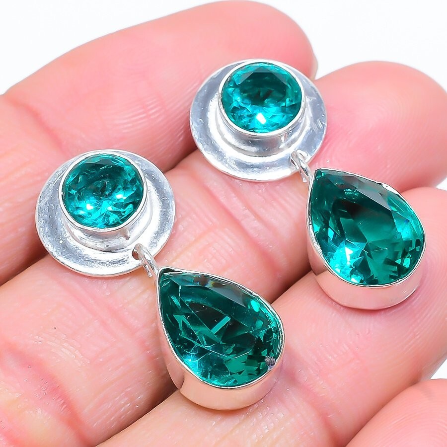 Green Tourmaline Gemstone 925 Sterling Silver Jewelry Tops Earring Size ...