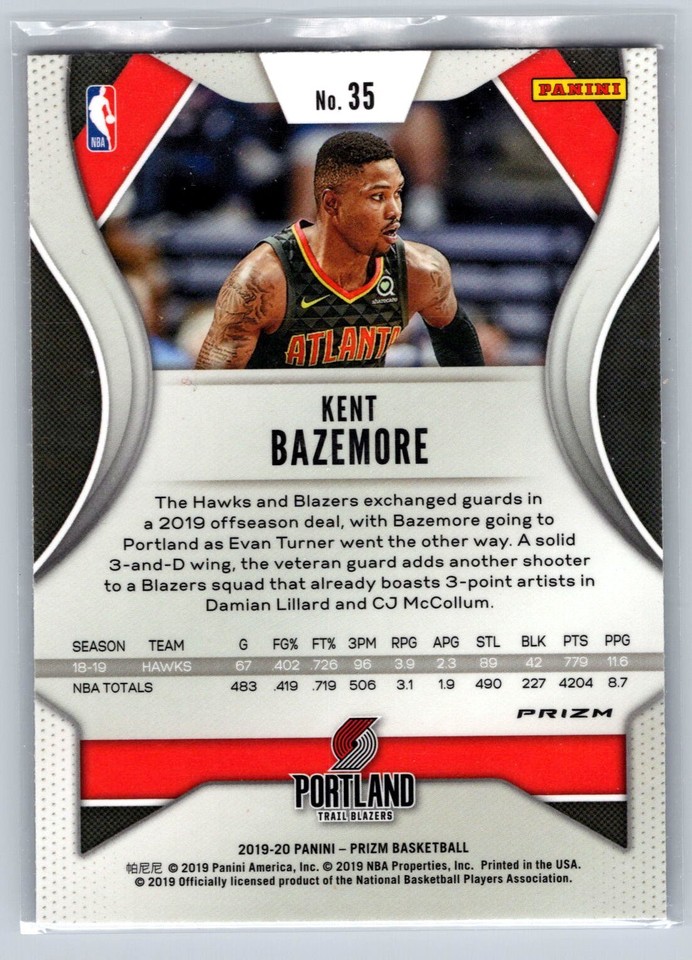 2019-20 Panini Prizm #35 Kent Bazemore Prizms Red White and Blue | eBay