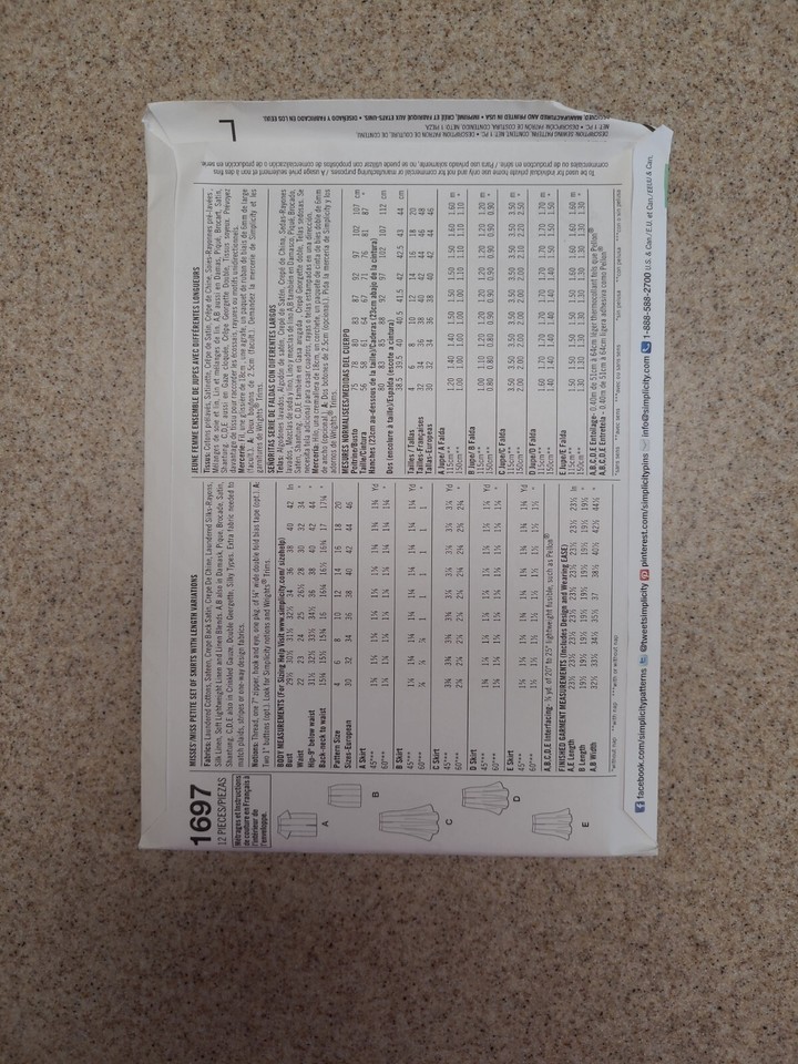 Simplicity 1697 6 Styles Skirts w/Peplum, Hi-Lo Hem, Pencil & More sz 4 ...