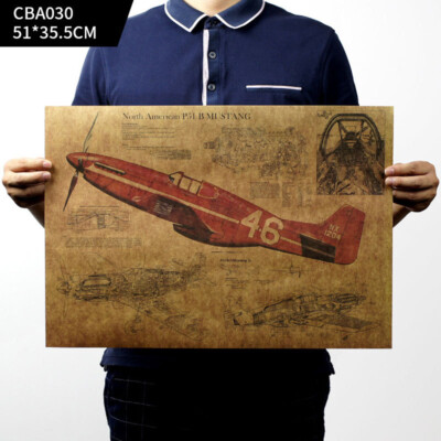 Vintage P51 US Air Force Fighter Jet Posters and Prints Wall Art Decor ...