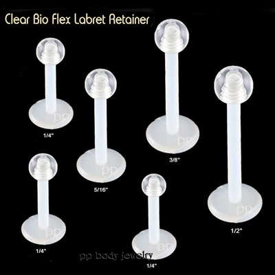 2pcs. 16G Bio Flex Clear Ball Top Labret Monroe Tragus Retainer | eBay