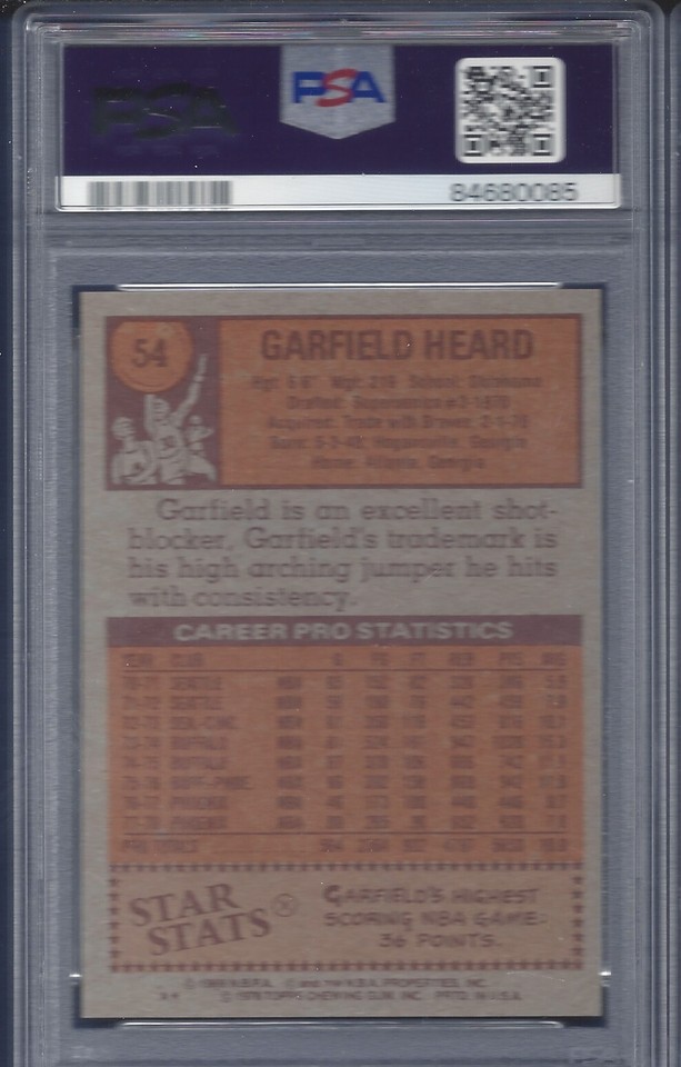 1978 TOPPS #54 GARFIELD HEARD PSA 7 LOOKS WAY BETTER TOUGH CARD (A) | eBay