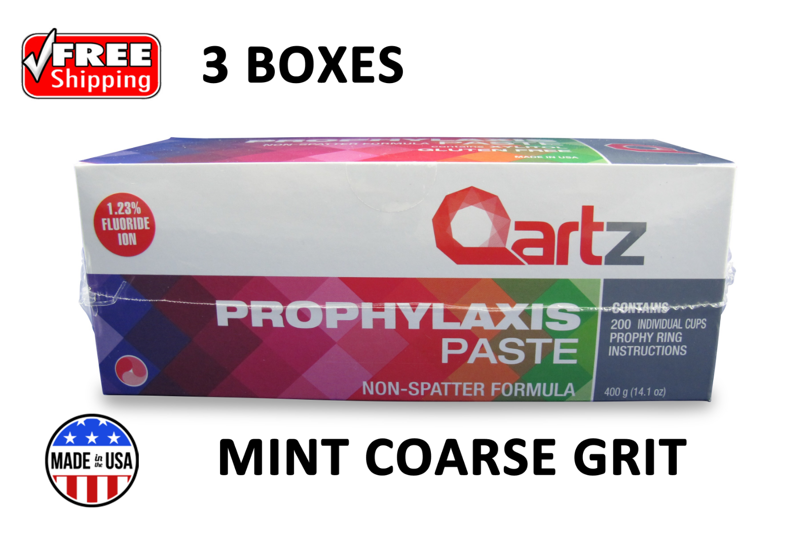 QARTZ PROPHY PASTE CUPS MINT COARSE 200/BOX DENTAL W/FLOURIDE - 3 BOXES ...