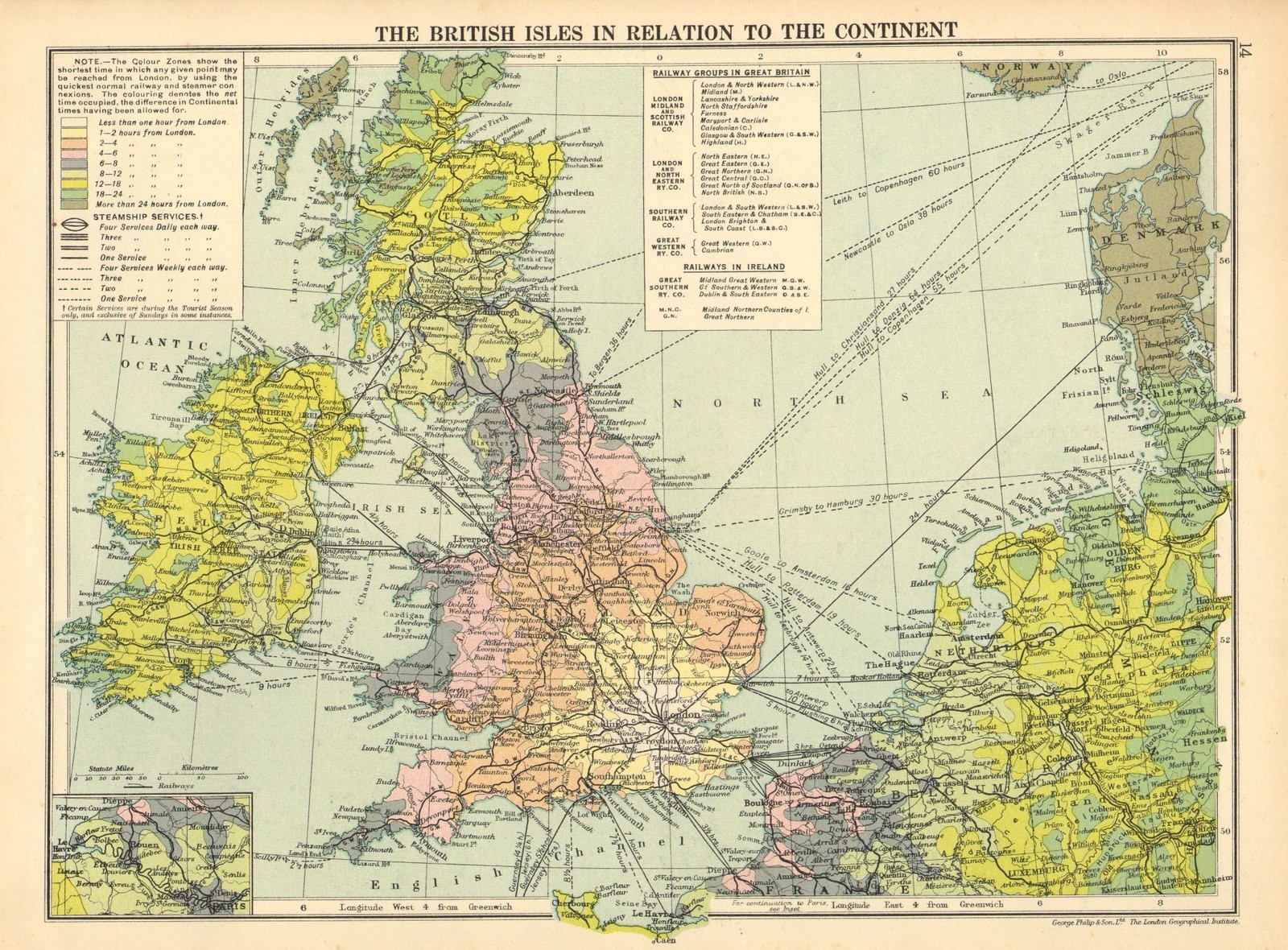 1929 MAP ~ BRITISH ISLES ~ SHOWING STEAMSHIP STEAMER ROUTES RAILWAYS | eBay