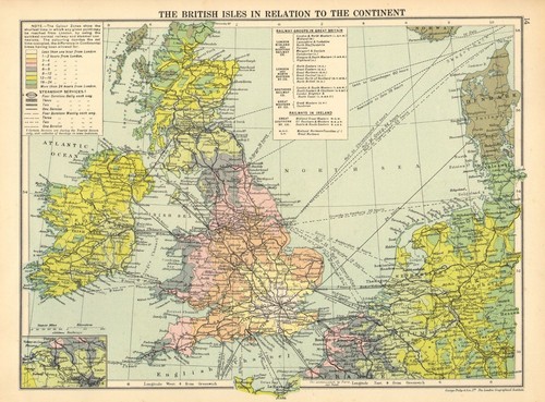 1929 MAP ~ BRITISH ISLES ~ SHOWING STEAMSHIP STEAMER ROUTES RAILWAYS | eBay