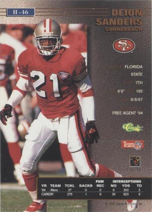 1995 Classic Pro Line Series II Deion Sanders #II-46 for sale | eBay