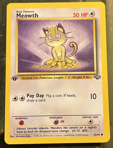 Meowth 56/64 1st Edition Jungle Set Common 1999 Pokemon Card Mint ...