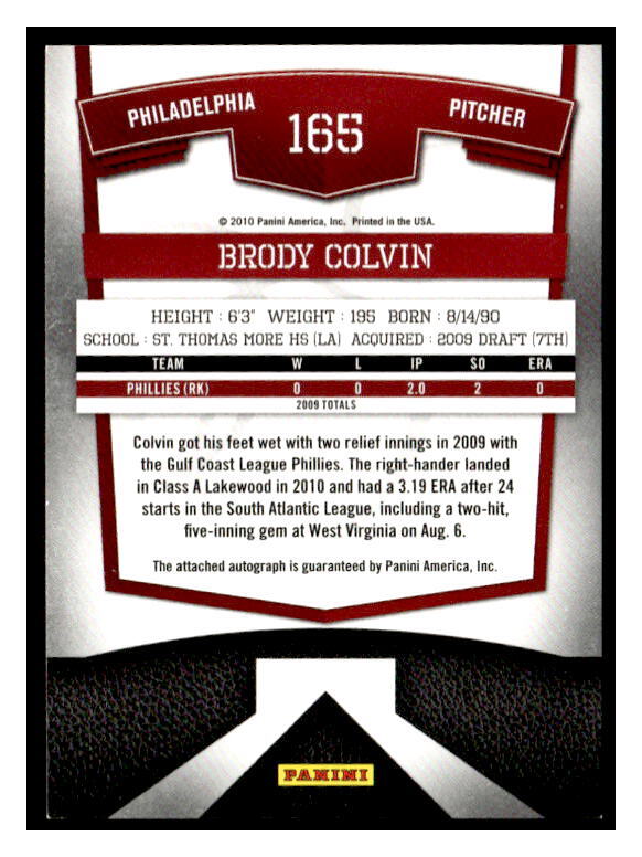 Brody Colvin 2010 Donruss Elite Extra Edition 165 AU, SN819 Auto | eBay