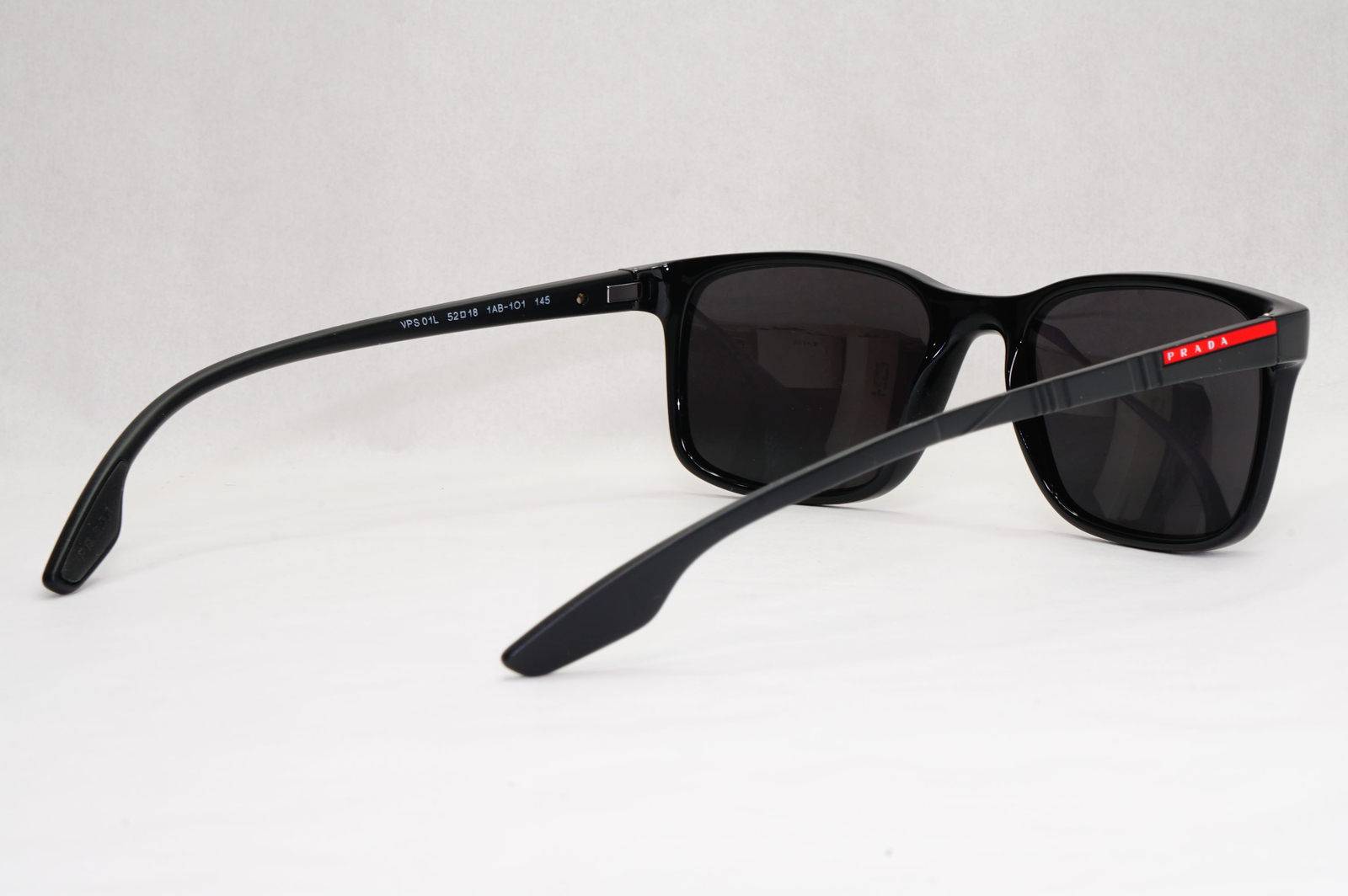 Prada Sunglasses Black Glossy Square Red Stripe PS01LV VPS 01L 1AB-1O1 ...