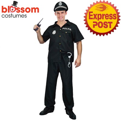 JDP70 Black Mens Police Officer Halloween Roleplay Costume Cops ...