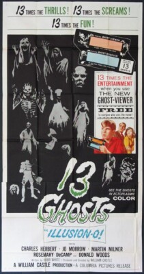 13 GHOSTS WILLIAM CASTLE HORROR IN ILLUSION-O! 1960 3-SHEET BILLBOARD ...