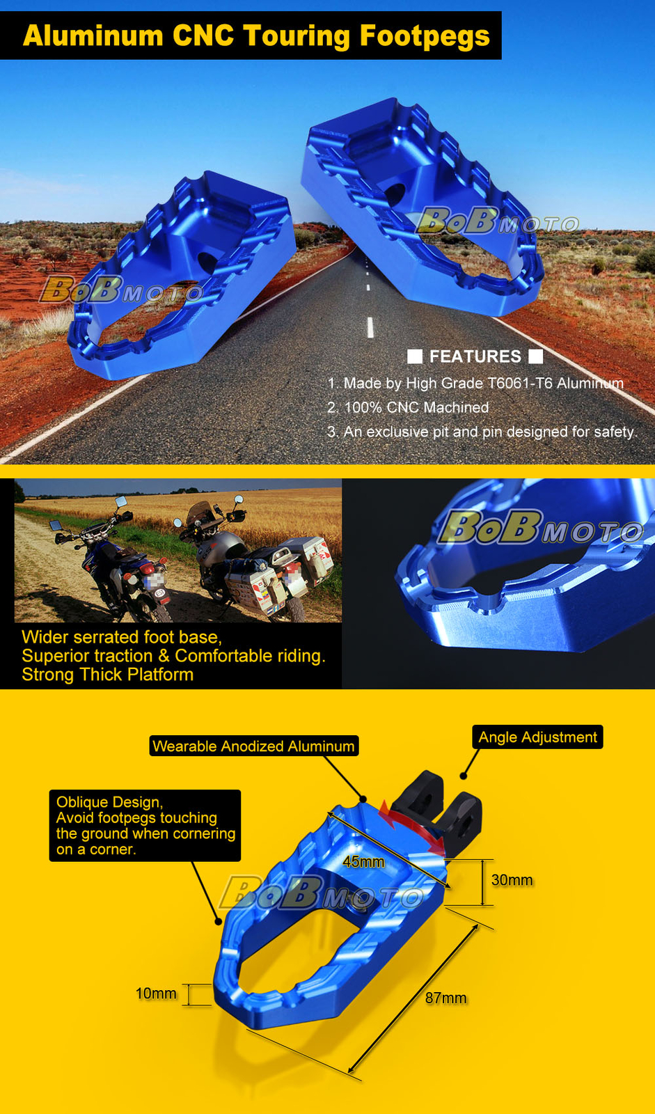BLUE Rider Foot Pegs Wide BUZZ For Yamaha YZF R1 R1M 15 16 17 18 19 20 ...