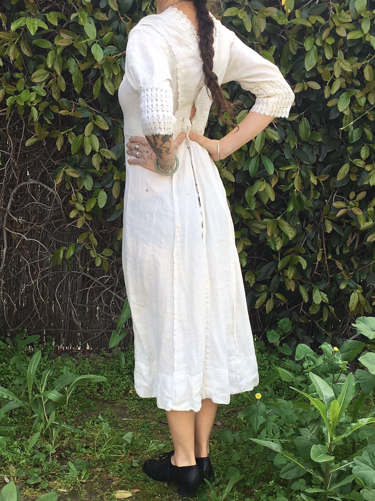 Antique linen ivory 1910s ww1 Titanic Era tea dress o… - Gem