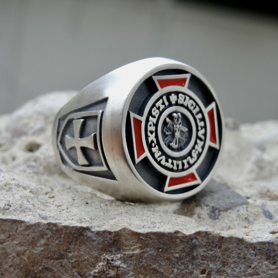 Knights Templar Cross Ring Freemasory Sterling Silver 925 Red Enamel ...