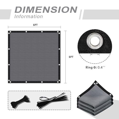 90% Shade Fabric Sun Shade Cloth Privacy Screen with Grommets 6x6FT ...