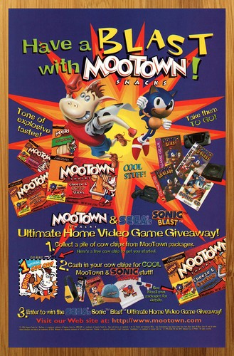 1996 Mootown Snacks Vintage Print Ad/Poster Sega Sonic The Hedgehog Pop ...