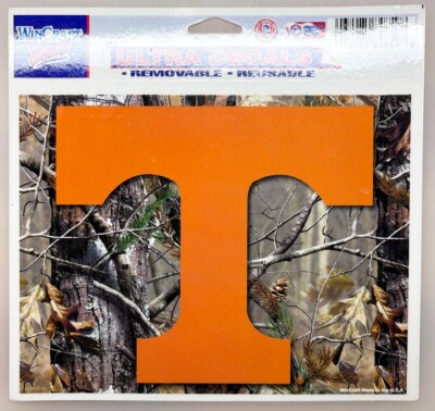 Tennessee Volunteers Camo Power T Logo 6" Clear Vinyl Decal UT Car Sticker