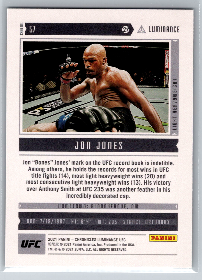 Jon Jones 2021 Panini Chronicles UFC Luminance #57 | eBay