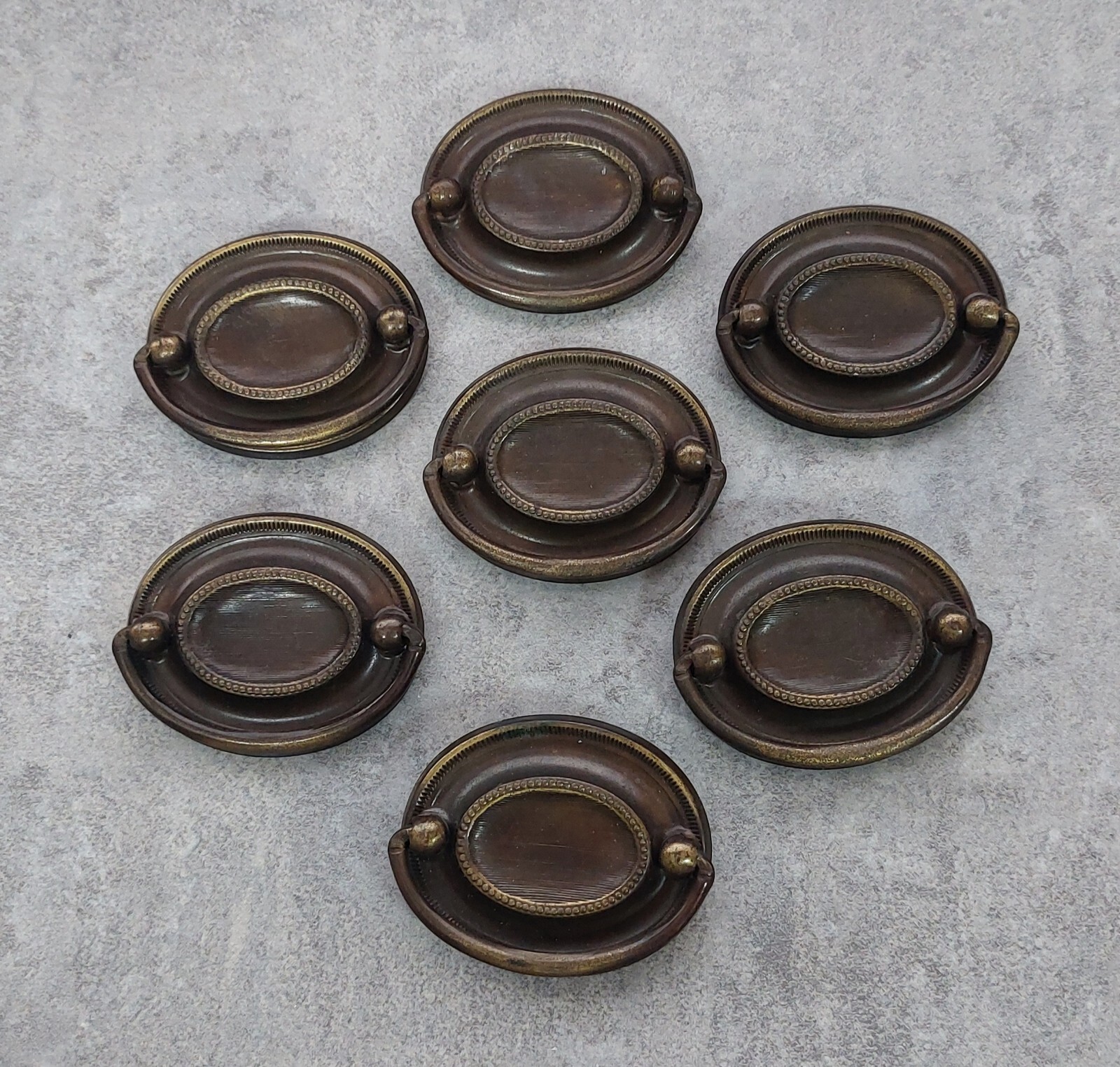 Antique Oval Drawer Pulls 2" Bore Set Of 7 Hepplewhite Chippendale ...