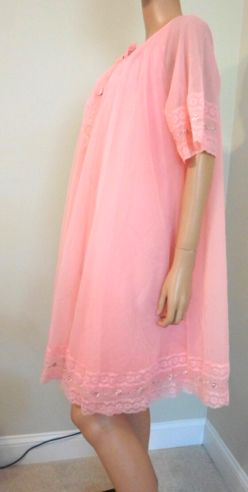 Vintage Shadowline HOT PINK Nightgown Robe Peignoir SET~4 Layers Lace ...