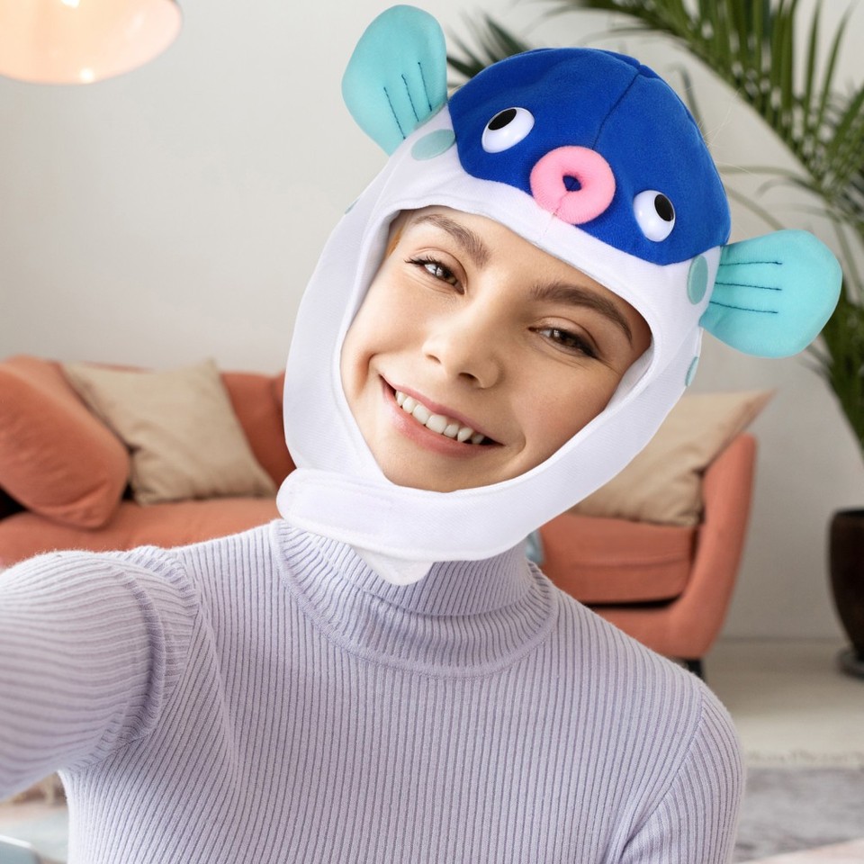 Weird Hat Head Wear Fish Blue Pufferfish Costume for Kids Sea Creature ...